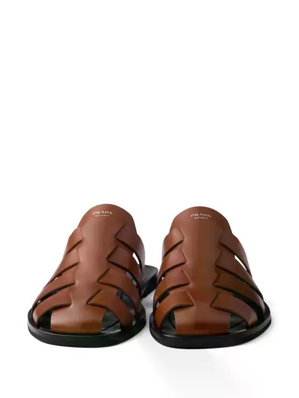 Prada Brown Leather Fisherman\'s Mules Sandals Shoes, Sz. US 8.5 (UK 7.5) Prada Leather Fisherman Mules - Brown | Editorialist main image 3