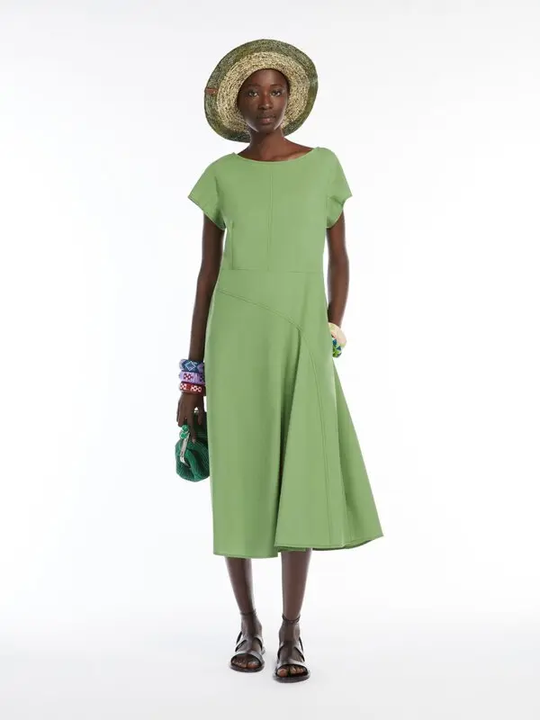 Max Mara Poplin Midi Dress With Belt Green 50% Off Editorialist