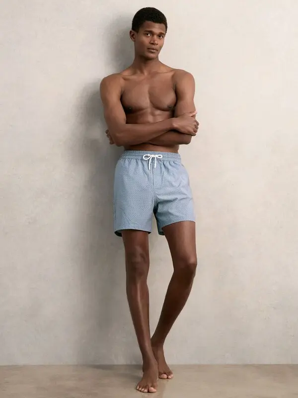 REISS Tito Drawstring Geometric Print Swim Shorts - Airforce Blue