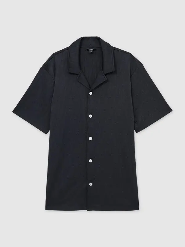 REISS Elio Wave-jacquard Cuban-collar Shirt