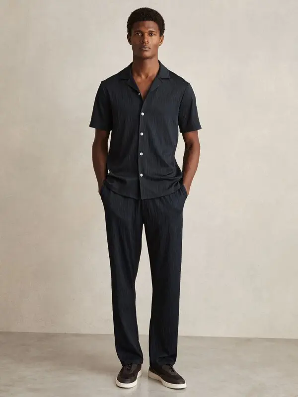 REISS Elio Wave-jacquard Cuban-collar Shirt