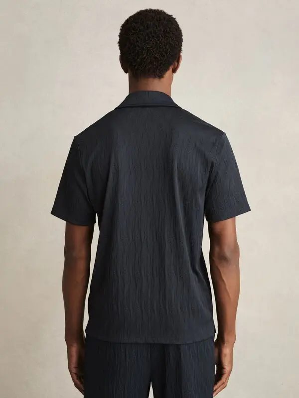 REISS Elio Wave-jacquard Cuban-collar Shirt