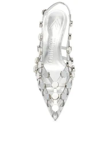 Attico Grid 50mm Slingback Metallic Leather Shoes - Silver