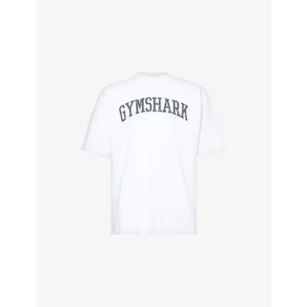 GYMSHARK Collegiate Logo-print Oversized Cotton-jersey T-shirt - Gs White