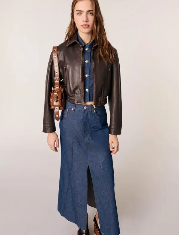 Maje Long Denim Skirt