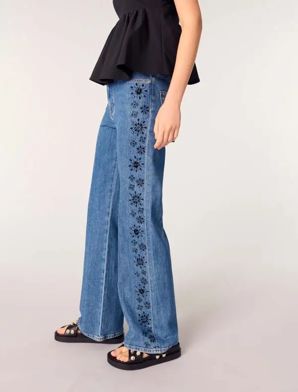 Maje Cotton Jeans With Rhinestone And Bead Embellishments