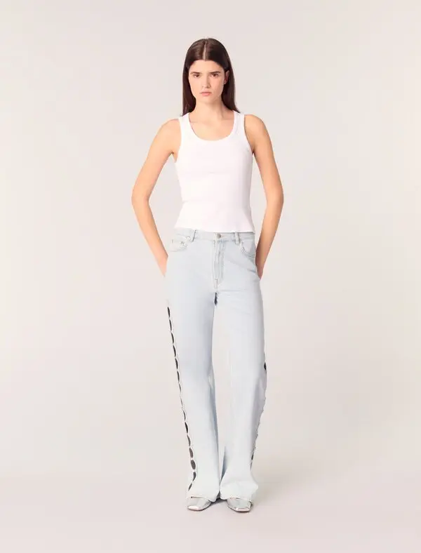 Maje Wide-leg Rhinestone Cutaway Jeans