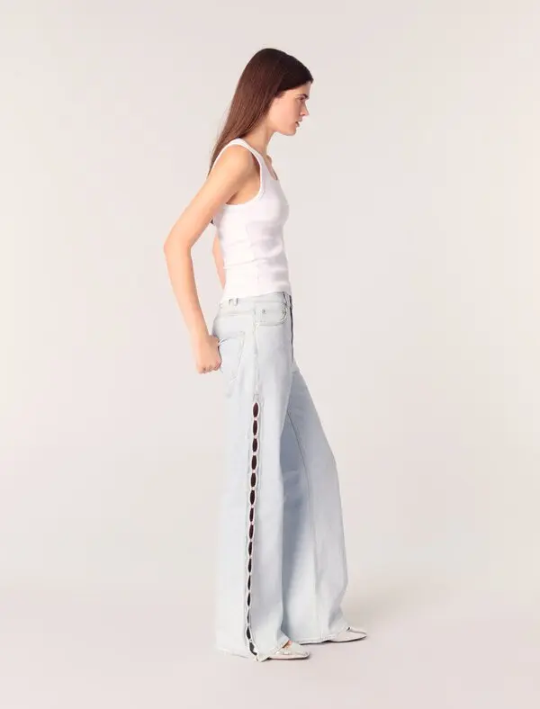 Maje Wide-leg Rhinestone Cutaway Jeans