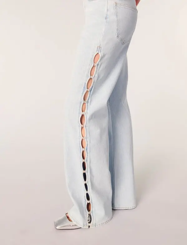 Maje Wide-leg Rhinestone Cutaway Jeans