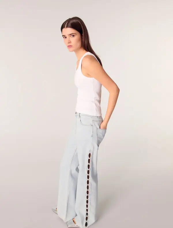 Maje Wide-leg Rhinestone Cutaway Jeans