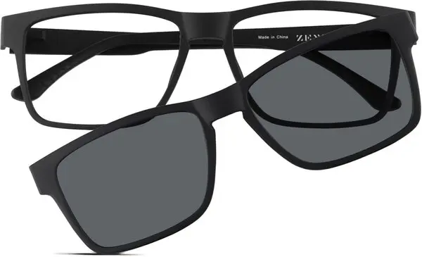 Zenni Rectangle Eyeglasses With Snap-on Sunlens - Black