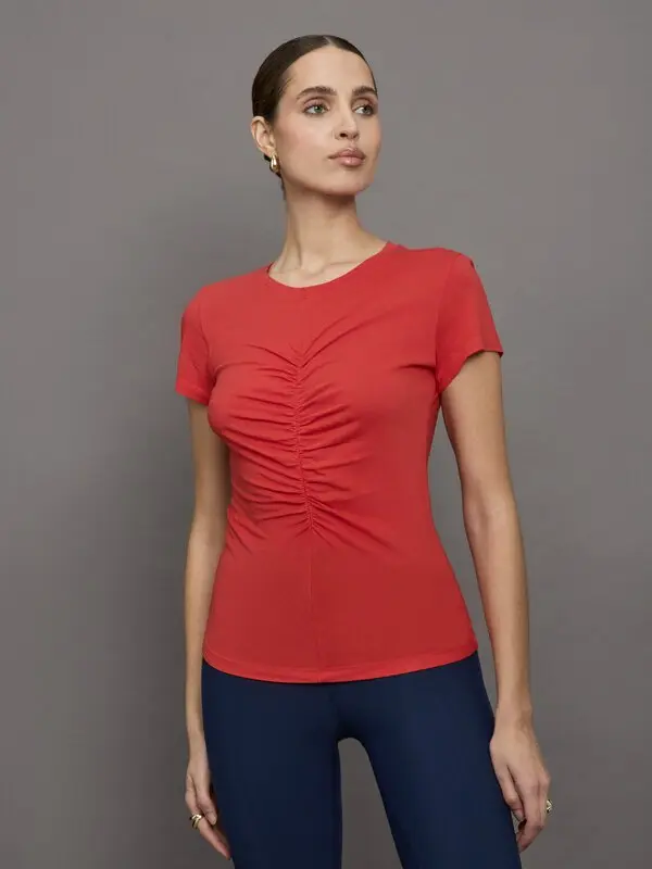 Carbon38 Short Sleeve Ruched Tee - Bittersweet