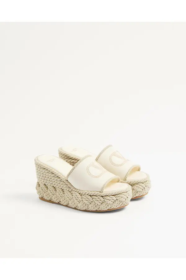 Valentino Garavani Vlogo Torchon Wedge Slide - Natural