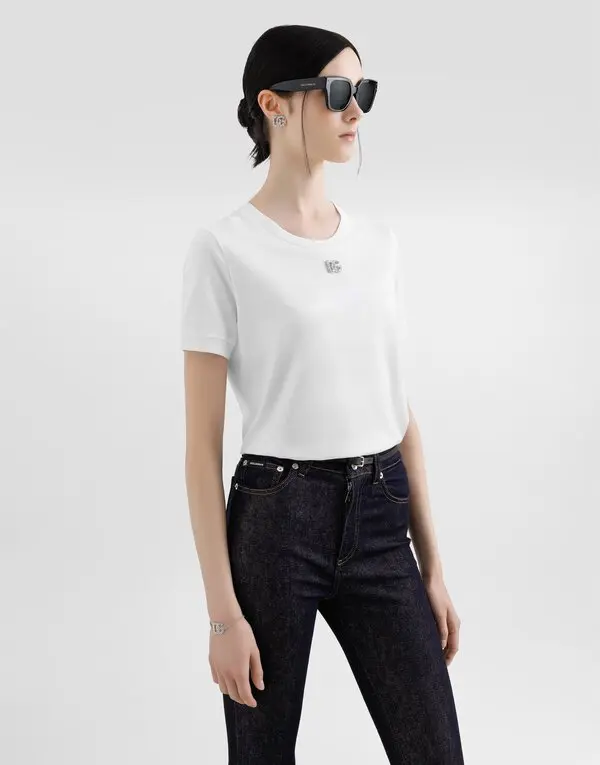Dolce & Gabbana Crystal Dg Logo T-shirt - White