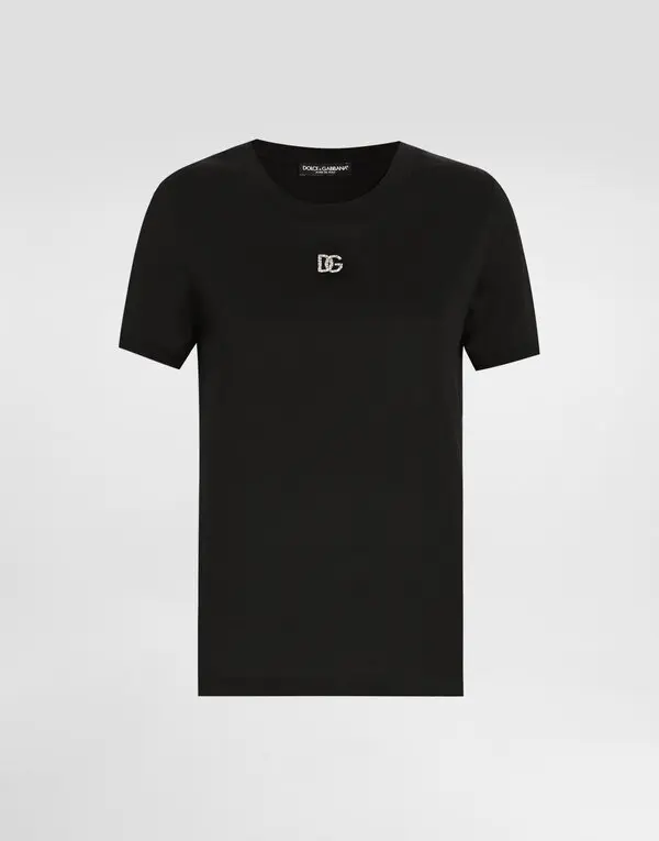 Dolce & Gabbana T-shirt With Crystal Dg Logo - Black