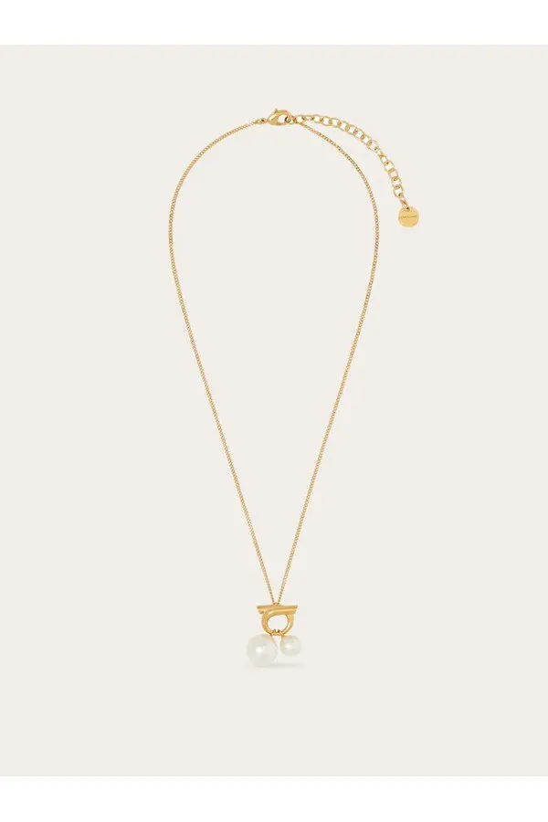FERRAGAMO Double Pearl Pendant Necklace - Gold