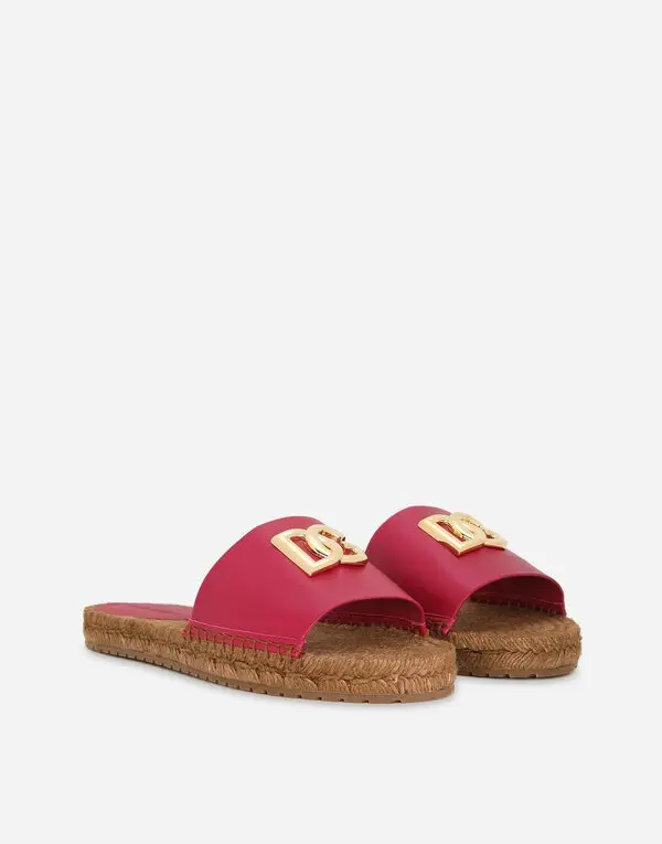 Dolce & Gabbana Nappa Leather Espadrille Sliders With Dg Logo