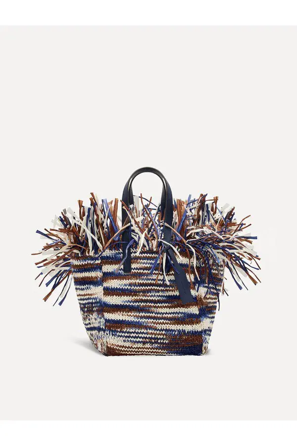 Oscar De La Renta Small Raffia Crochet Square Tote