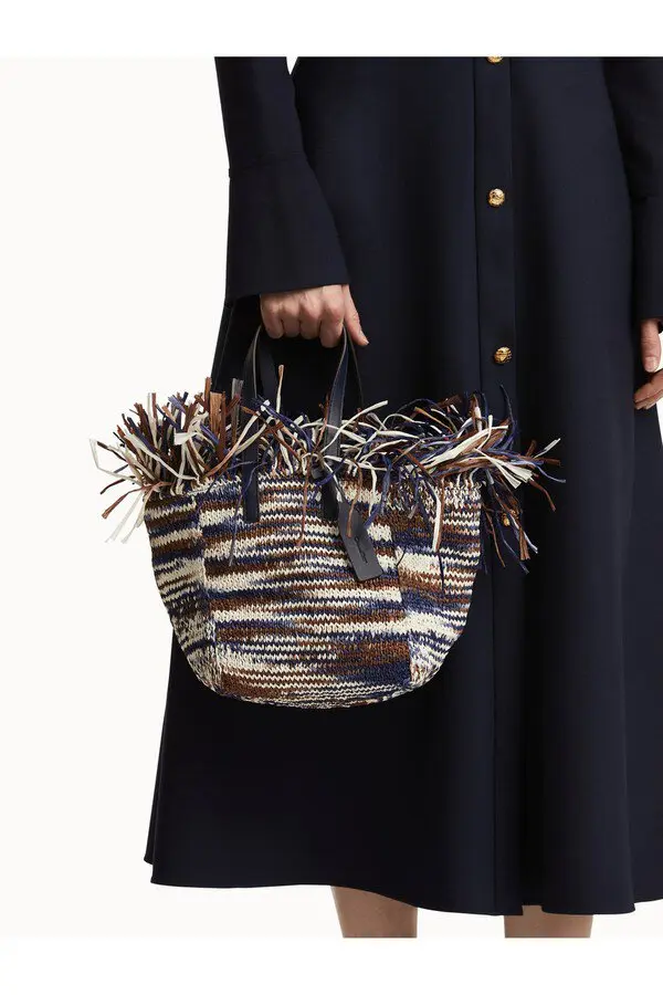 Oscar De La Renta Small Raffia Crochet Square Tote