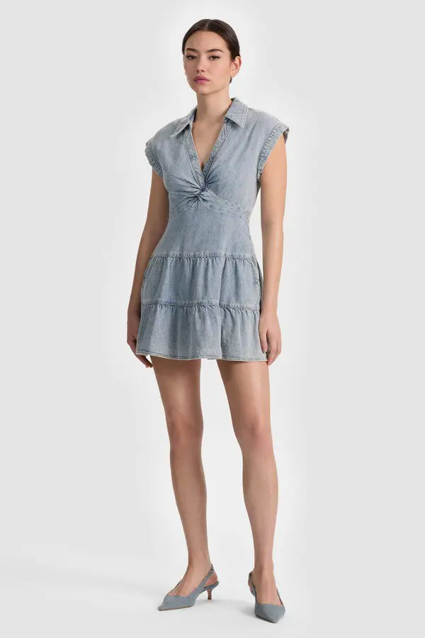 Alice + Olivia Mila Denim Mini Dress With Twist Front