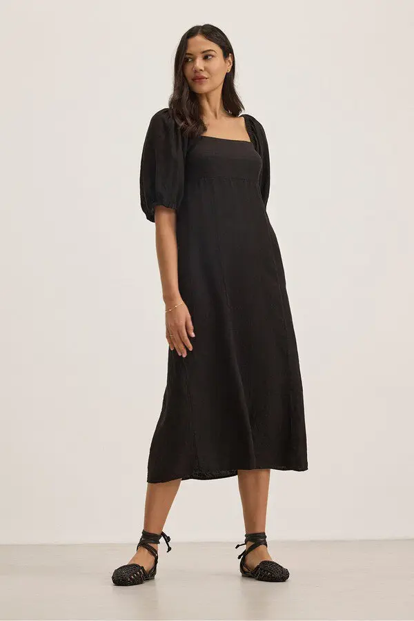 Velvet By Graham & Spencer Brooke Linen Midi Dress - Black