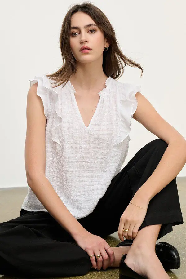Velvet By Graham & Spencer Eva Textured Cotton Gauze Top