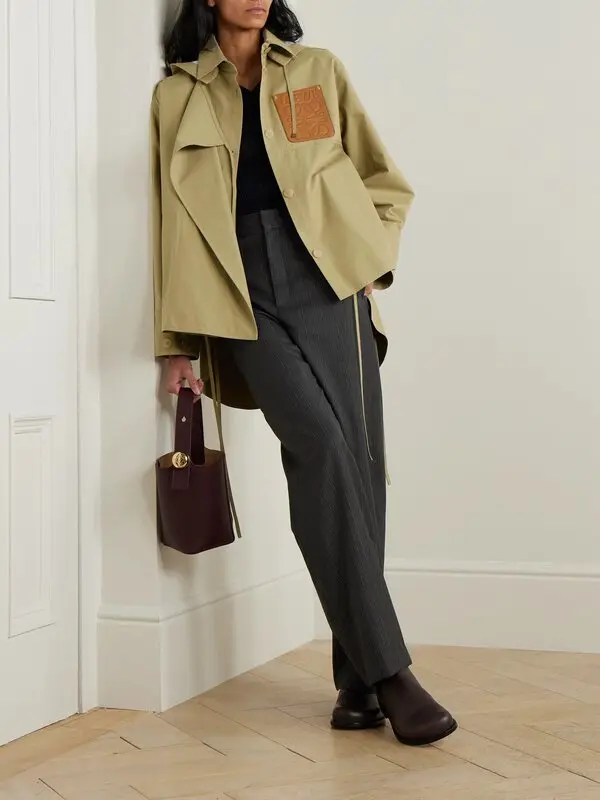 Loewe Anagram Hooded Cutout Cotton-Gabardine Jacket In Brown - 40