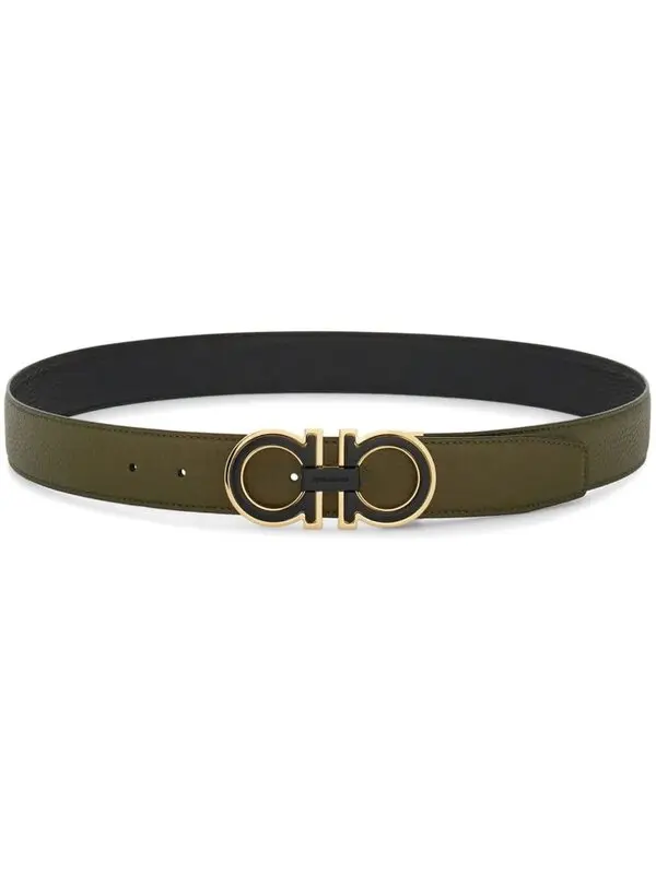 FERRAGAMO Double Finish Buckle Reversible Gancini Belt Accessories - Black