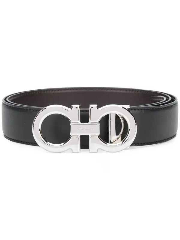 FERRAGAMO Polished Gancini Reversible Belt - Black