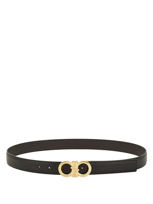 FERRAGAMO Grained Leather Reversible Gancini Belt - Black