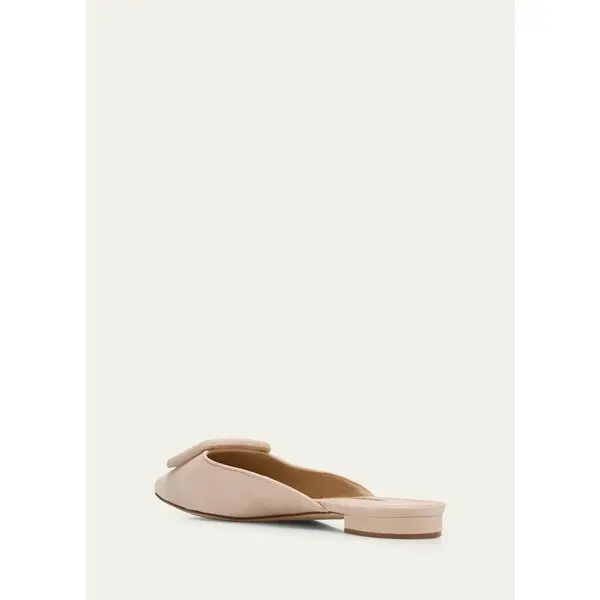 Manolo Blahnik Maysale Suede Ballerina Mules - Light Gray