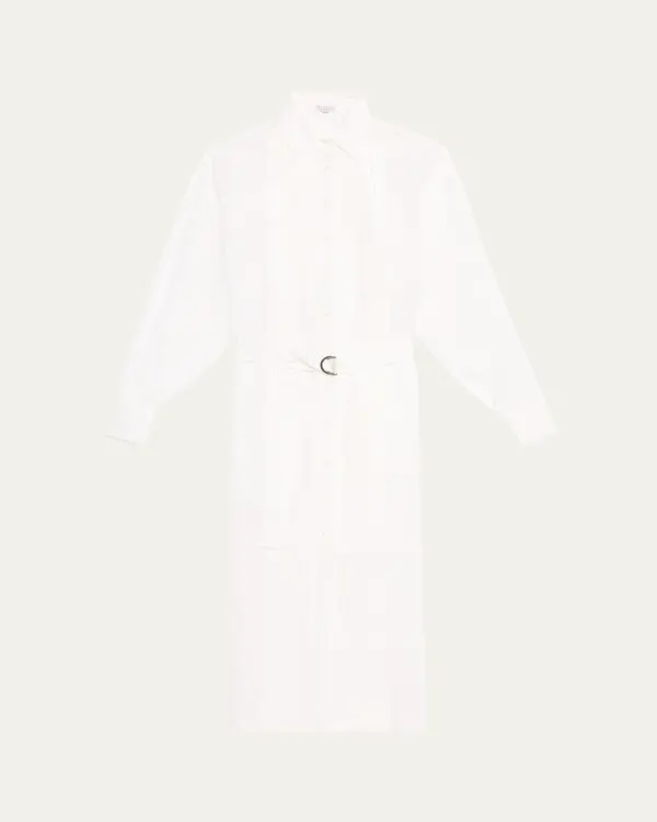 Brunello Cucinelli Tuxedo Bib Organza Tunic Shirt - Bianco
