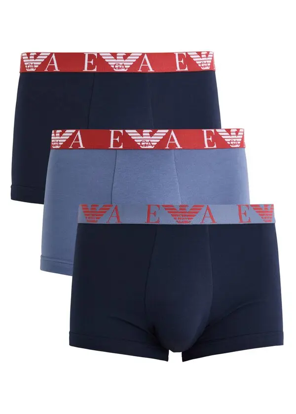Emporio Armani Logo Stretch-cotton Trunks - Blue
