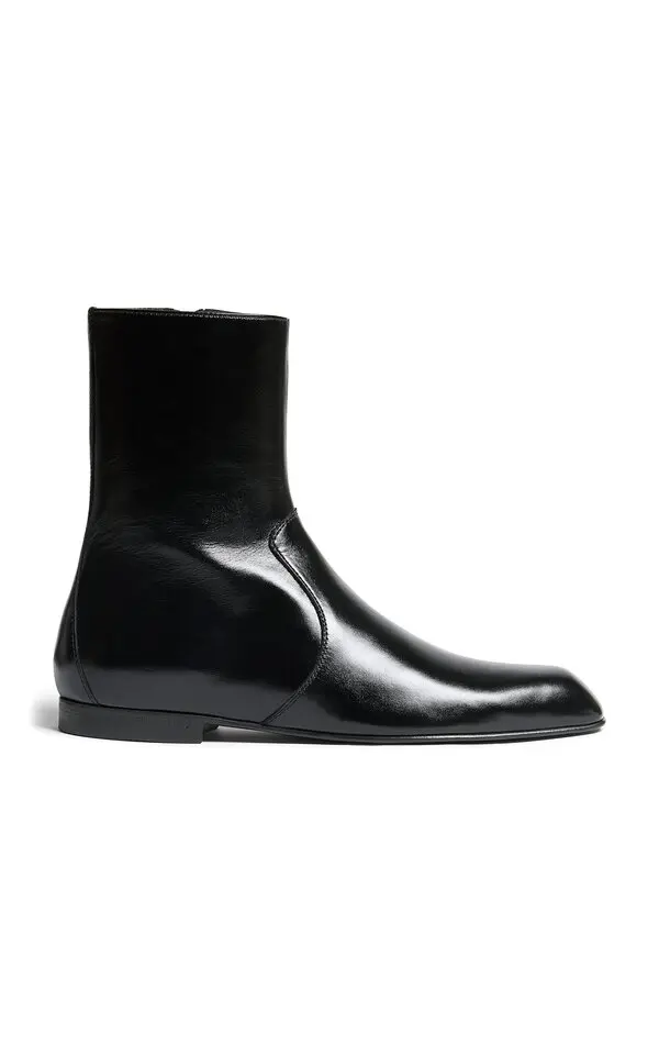 Khaite Colt Glazed Leather Ankle Boots - Black