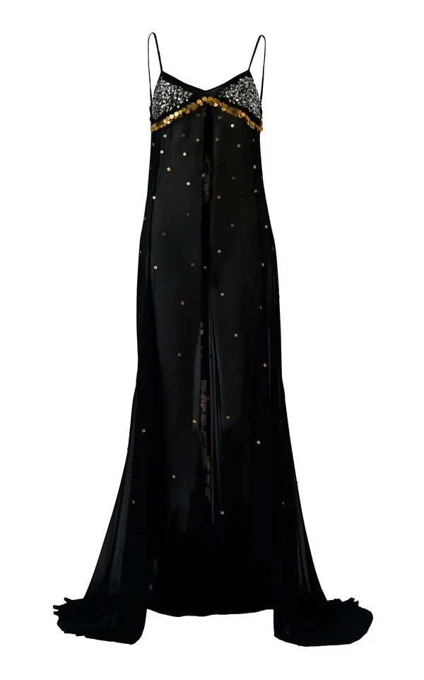 SIEDRES Vesina Embellished Chiffon Maxi Dress - Black