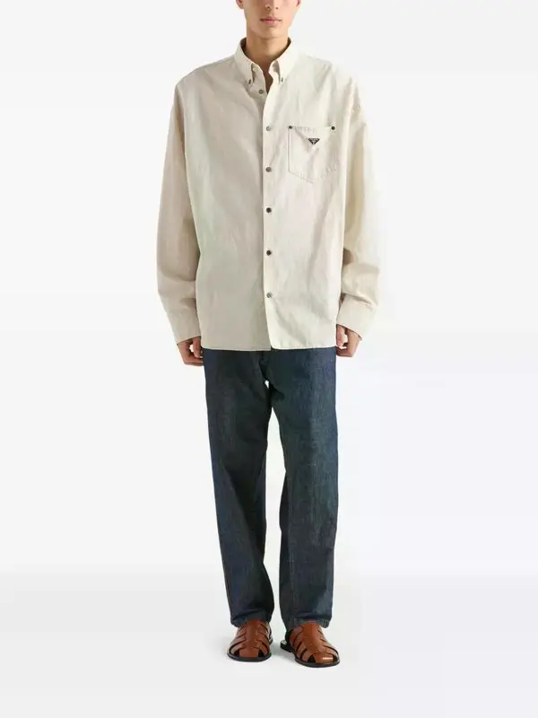 Prada Chambray Men Shirt - Neutrals