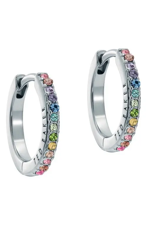 Ted Baker London Heplie Pavé Hoop Earrings - Silver Tone/ Rainbow Crystal