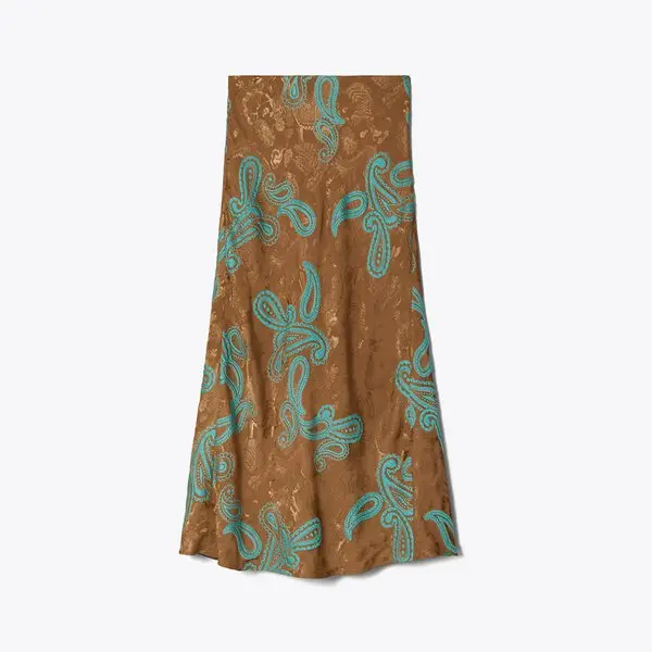 Tory Burch Satin Paisley Skirt - Aqua Stone/smoked Peppercorn