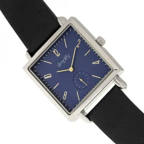 SIMPLIFY The 5000 Leather-band Watch - Black/blue