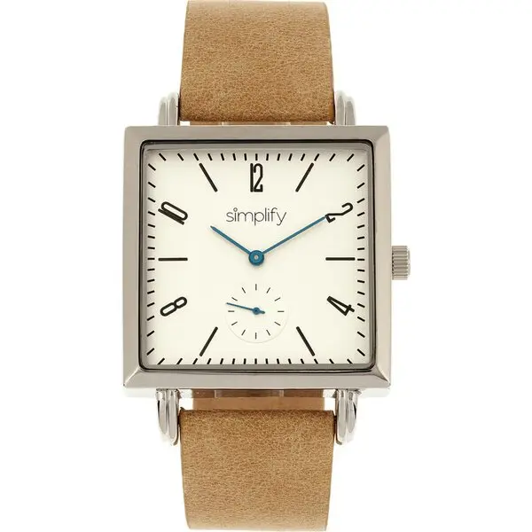 SIMPLIFY The 5000 Leather-band Watch - Khaki/white