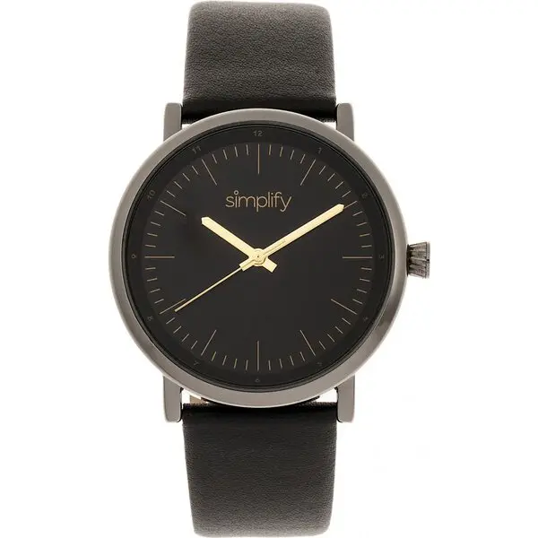 SIMPLIFY Leather Strap Watch - Black/gunmetal