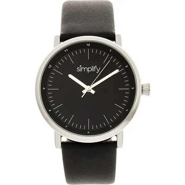 SIMPLIFY Leather Strap Watch - Black/silver