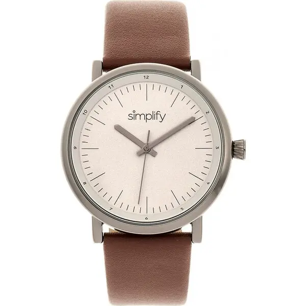SIMPLIFY Leather Strap Watch - Grey/brown