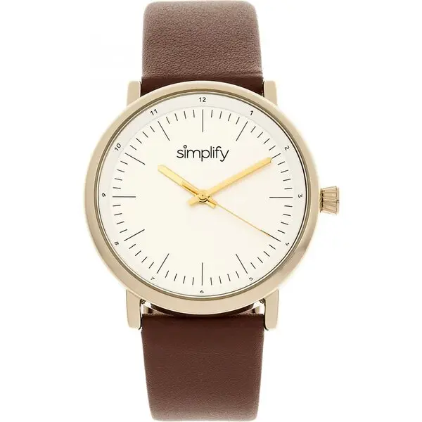 SIMPLIFY Leather Strap Watch - White/brown