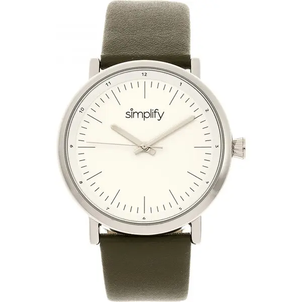 SIMPLIFY Leather Strap Watch - White/olive