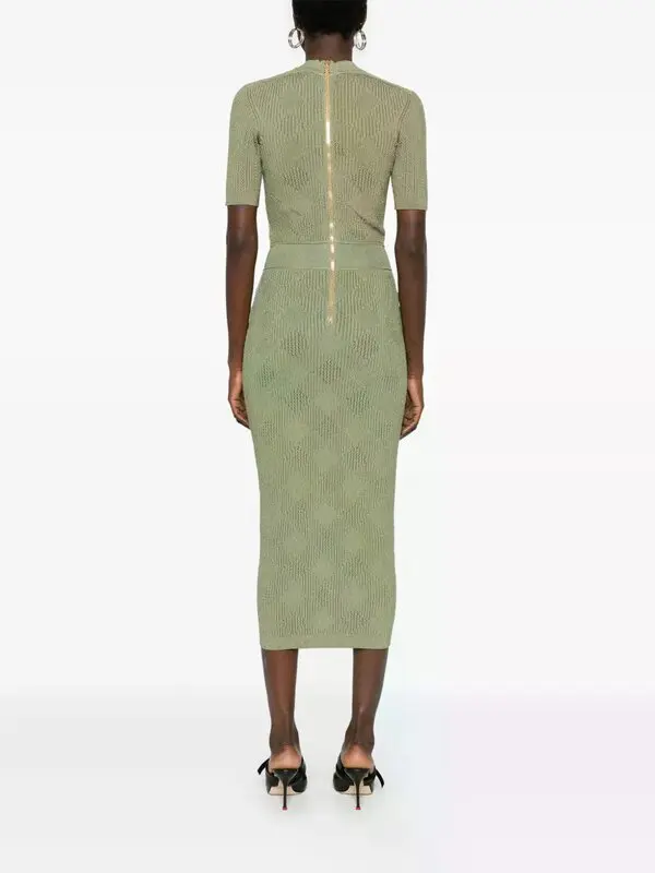 Balmain Gingham Knit Midi Dress In Green - 50% Off | Editorialist