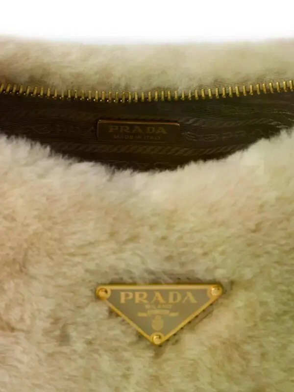 Prada Mini Re-edition Shearling Shoulder Bag - Neutrals