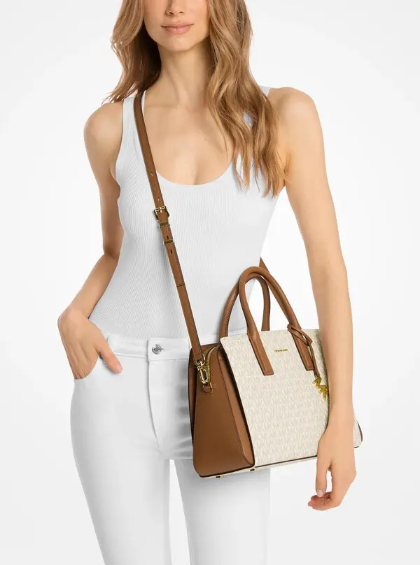 Michael Kors Laila Signature Logo Satchel - Natural