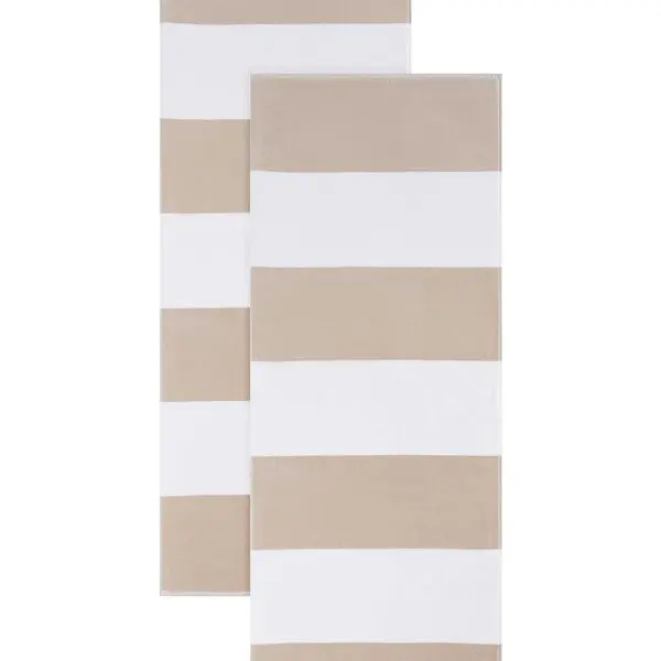 Calvin Klein Poolside Yarn Dye 2-piece Beach Towel Set - Fawn/white
