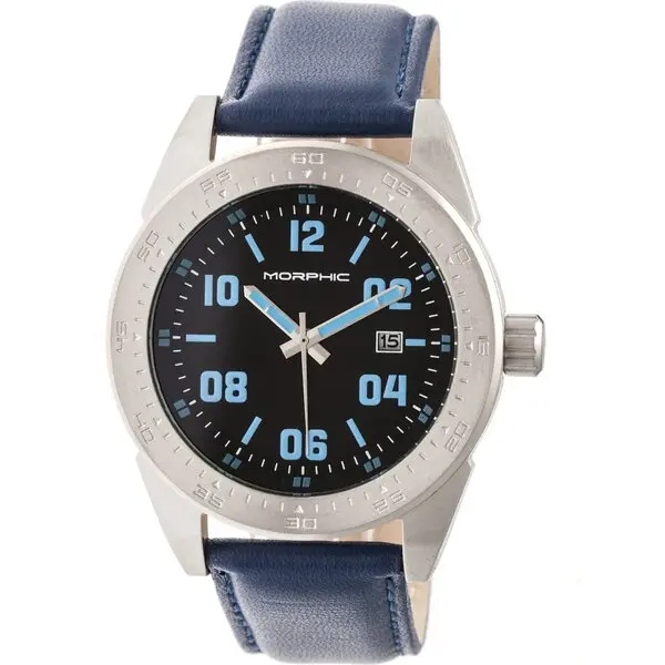MORPHIC Leather Strap Watch - Black/blue